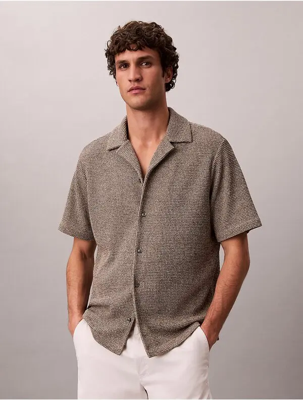 Calvin Klein Mesh Camp Collar Easy Shirt - Roasted Cashew