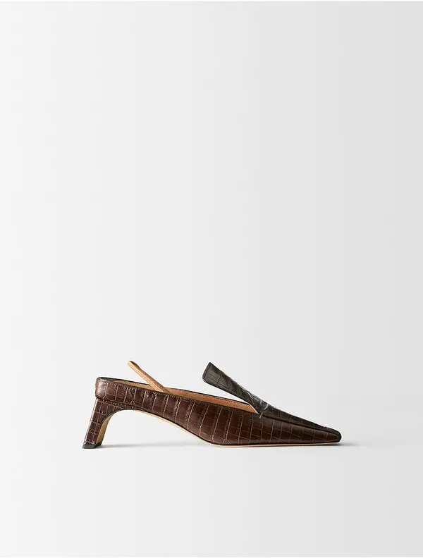 Calvin Klein Tilda Embossed Leather Loafer Kitten Heel Mules