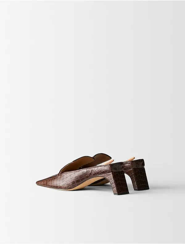 Calvin Klein Tilda Embossed Leather Loafer Kitten Heel Mules