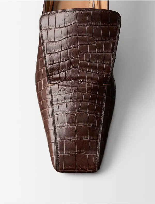 Calvin Klein Tilda Embossed Leather Loafer Kitten Heel Mules