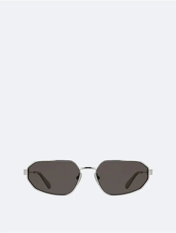Calvin Klein Metal Slim Modified Rectangle Sunglasses - Silver/ Ivory
