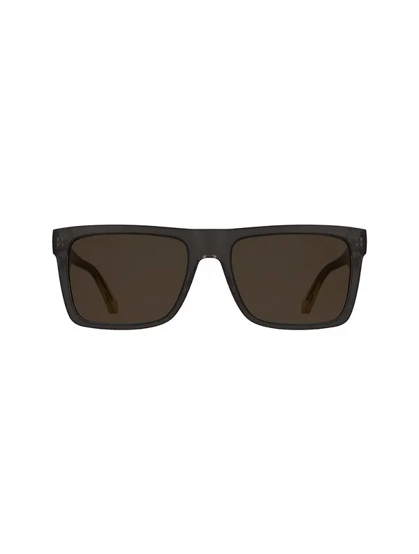 Calvin Klein Modified Rectangle Sunglasses With Monogram Detail - Dark Brown