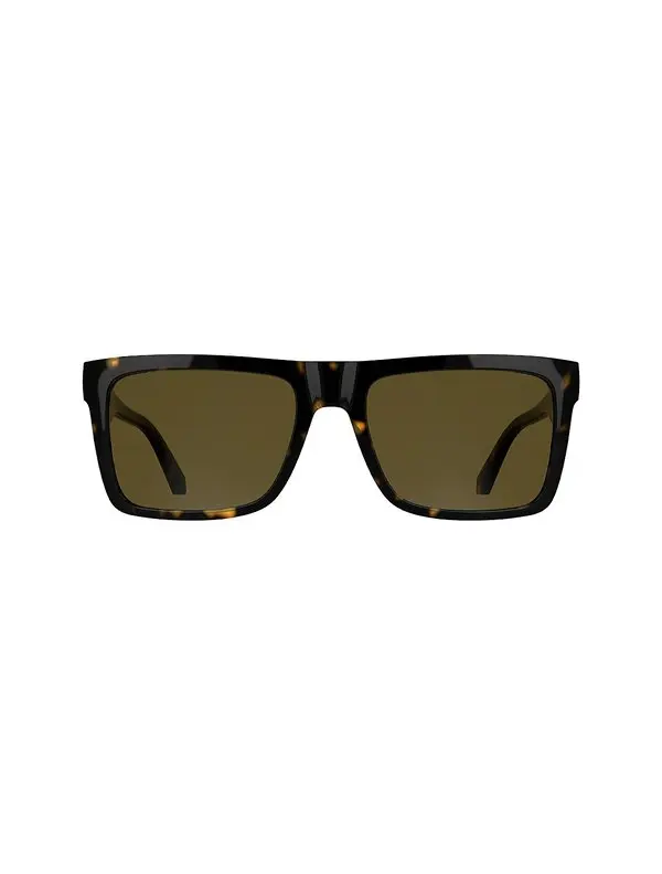 Calvin Klein Modified Rectangle Sunglasses With Monogram Detail - Dark Havana