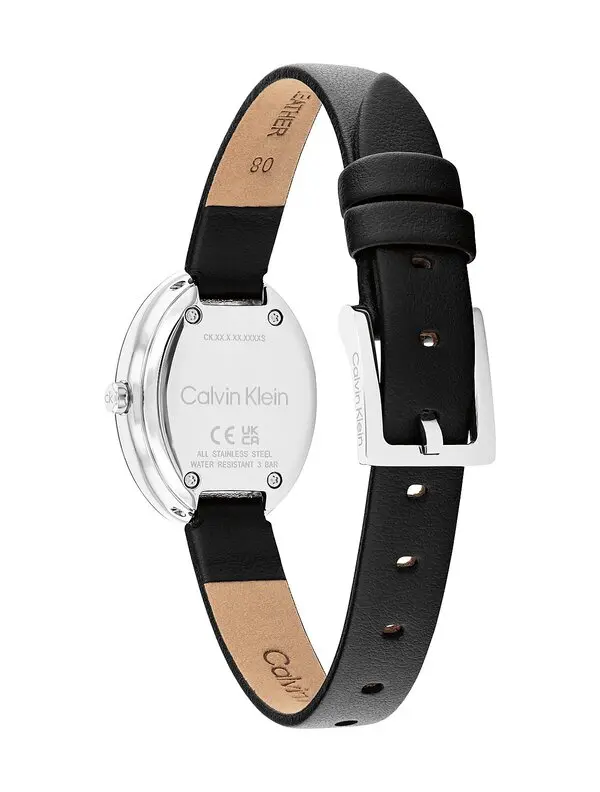 Calvin Klein Oval Dial Leather Strap Watch With Contoured Bezel