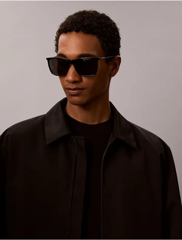 Calvin Klein Modern Acetate Rectangle Sunglasses - Black