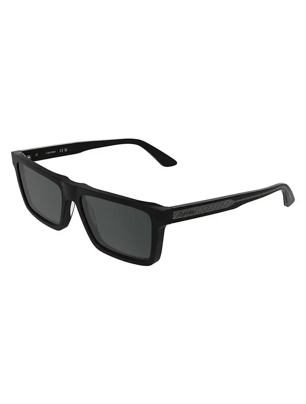 Calvin Klein Acetate Slim Modified Rectangle Sunglasses - Black