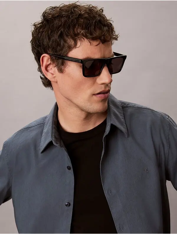 Calvin Klein Acetate Slim Modified Rectangle Sunglasses - Black
