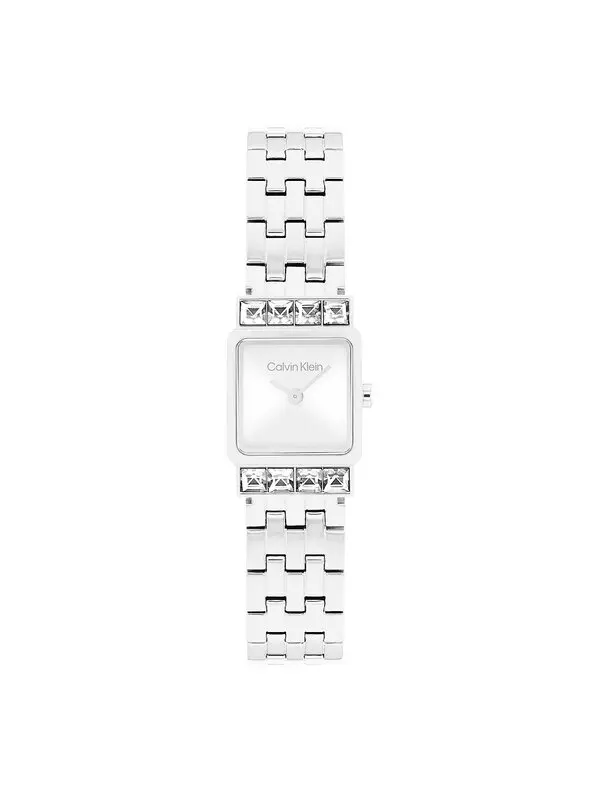 Calvin Klein Square Dial Crystal Bezel Link Bracelet Watch - Silver