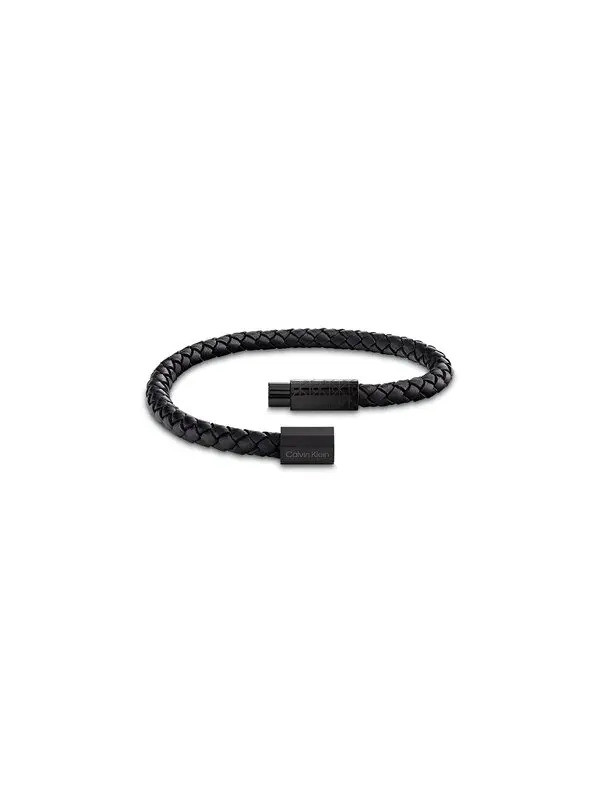 Calvin Klein Braided Leather Bracelet - Black