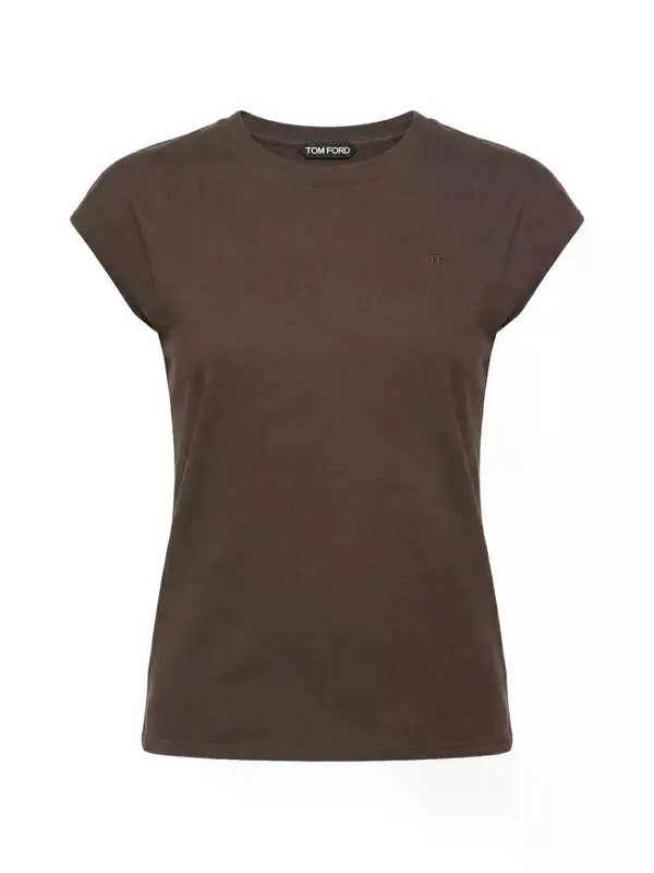 TOM FORD Logo Embroidered T-shirt - Brown
