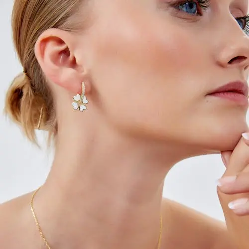 SPERO LONDON Enamel Clover Hoop Earrings - Gold