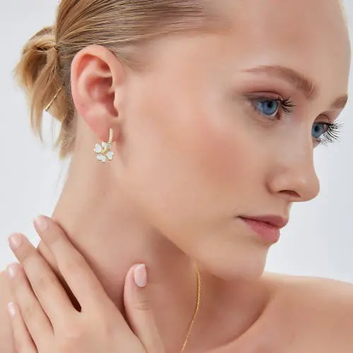 SPERO LONDON Enamel Clover Hoop Earrings - Gold