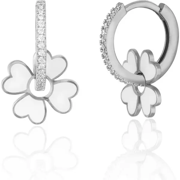 SPERO LONDON Sterling Enamel Clover Hoop Earrings With Cubic Zirconia - Silver