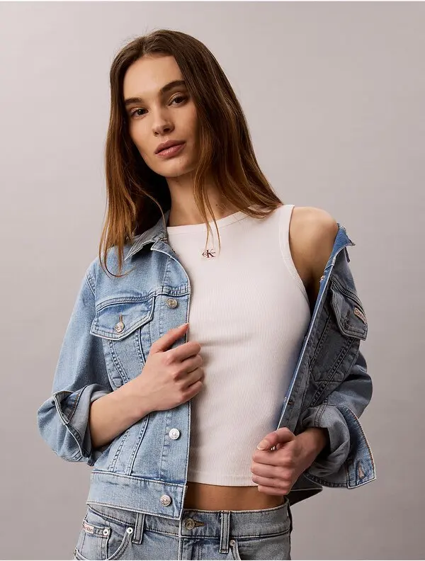 Calvin Klein Classic Monogram Logo Trucker Jacket - Coastal Light