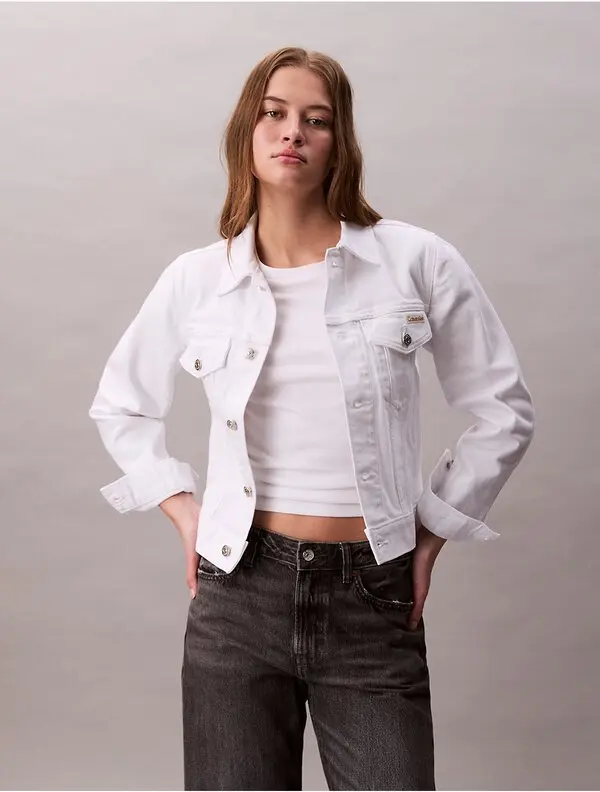 Calvin Klein Classic Monogram Logo Trucker Jacket - Optic White