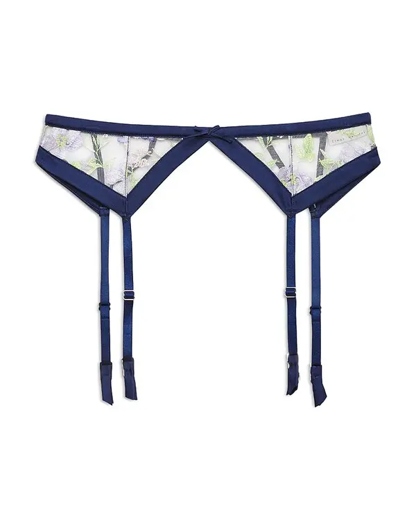 FLEUR DU MAL Elara Embroidery Garter Belt - Midnight Navy