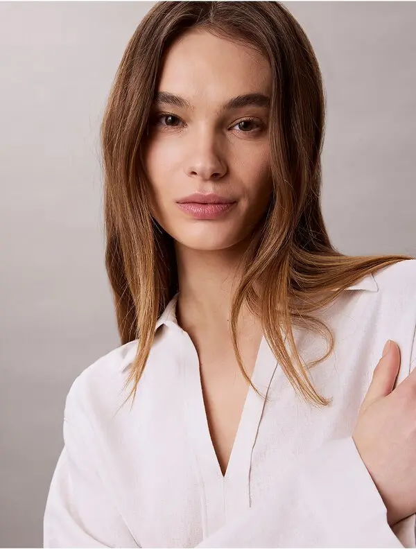 Calvin Klein Linen Blend Classic Fit Shirt - White Sand