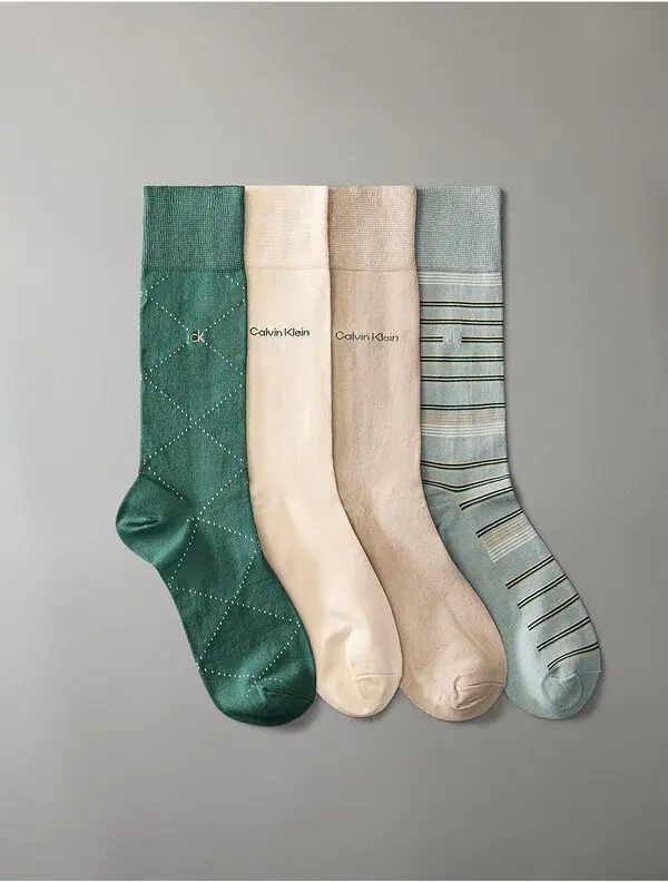Calvin Klein Modal Blend Printed Dress Socks 4-pack - Green Assorted