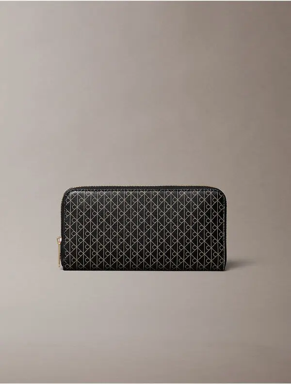 Calvin Klein Emblem Logo Long Zip Wallet - Black Aop