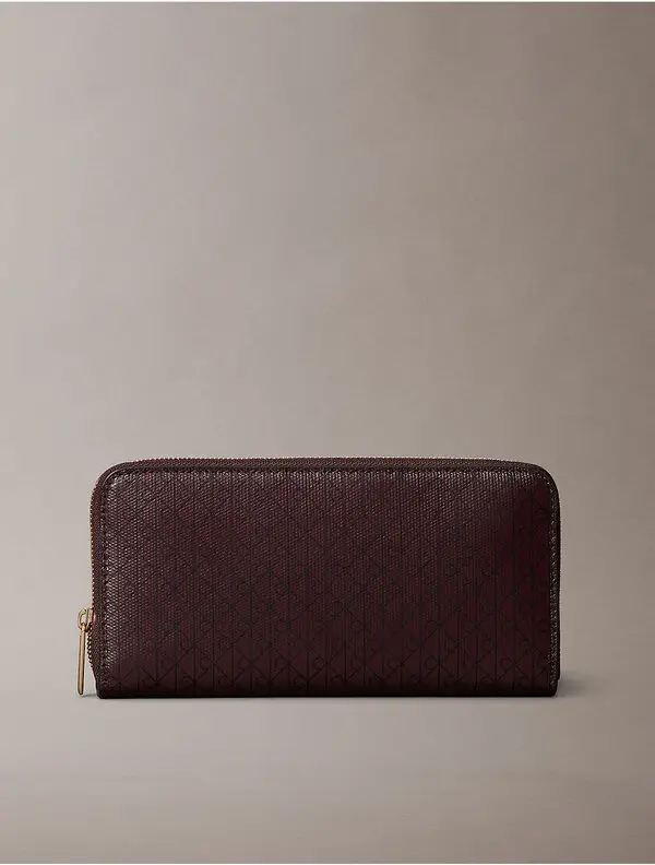Calvin Klein Emblem Logo Long Zip Wallet - Fudge