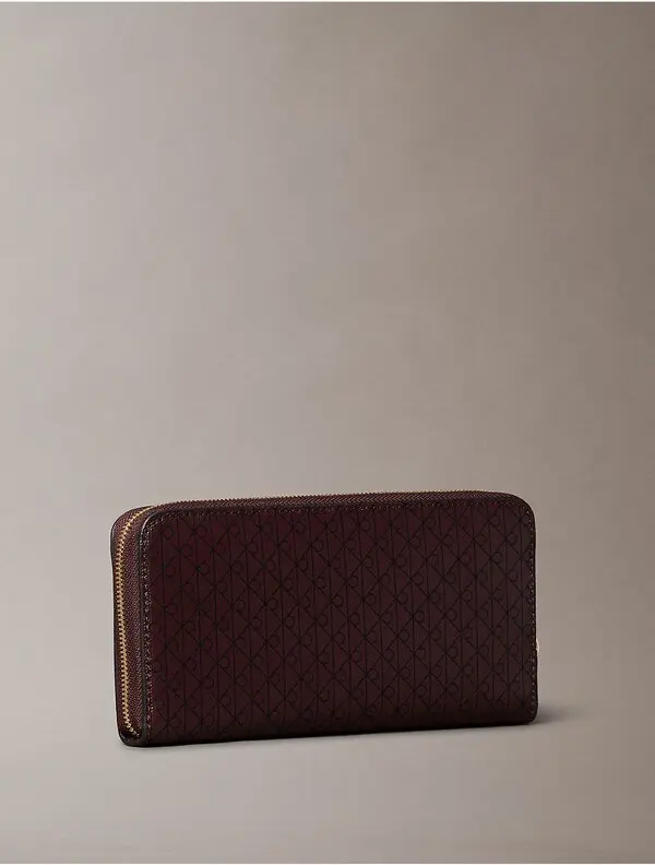 Calvin Klein Emblem Logo Long Zip Wallet - Fudge