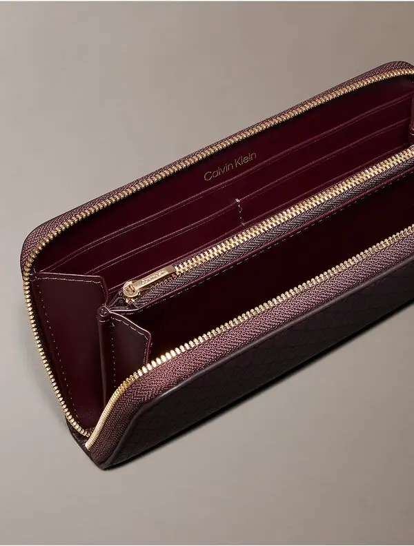 Calvin Klein Emblem Logo Long Zip Wallet - Fudge