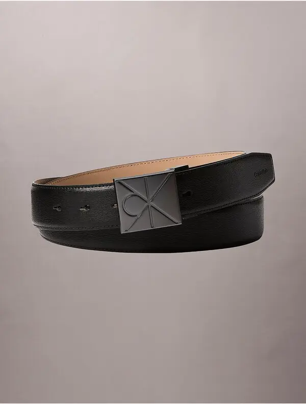 Calvin Klein Emblem Logo Plaque Belt - Black / Matte Gunmetal
