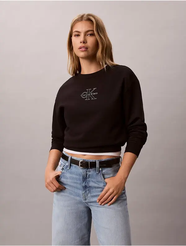 Calvin Klein Terry Foil Monologo Graphic Relaxed Sweatshirt - Black