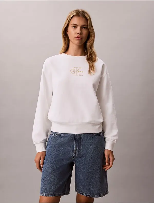 Calvin Klein Terry Foil Monologo Graphic Relaxed Sweatshirt - Bright White