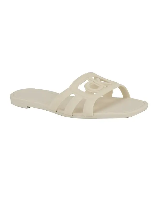 Calvin Klein Yoana Open Square Toe Monogram Slide Sandals - Ivory