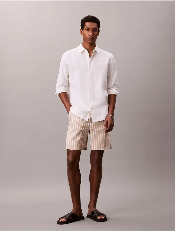 Calvin Klein Linen Blend Stripe Shorts - Cornstalk