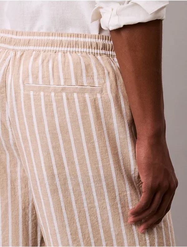 Calvin Klein Linen Blend Stripe Shorts - Cornstalk