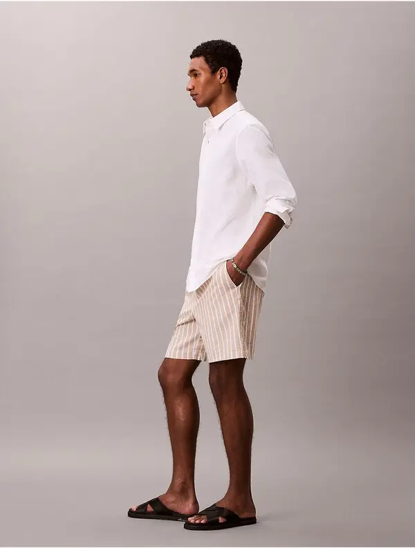 Calvin Klein Linen Blend Stripe Shorts - Cornstalk