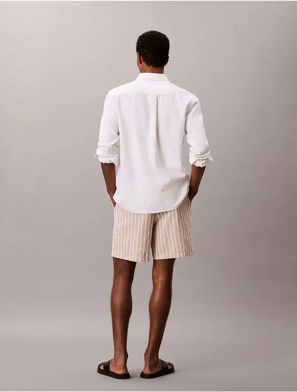 Calvin Klein Linen Blend Stripe Shorts - Cornstalk