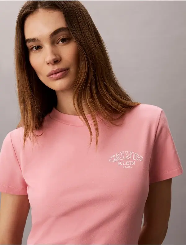 Calvin Klein Curved Logo Graphic Slim Tee - Soft Berry