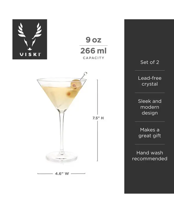 VISKI Raye Crystal Stemmed Martini Glasses, Set Of 2