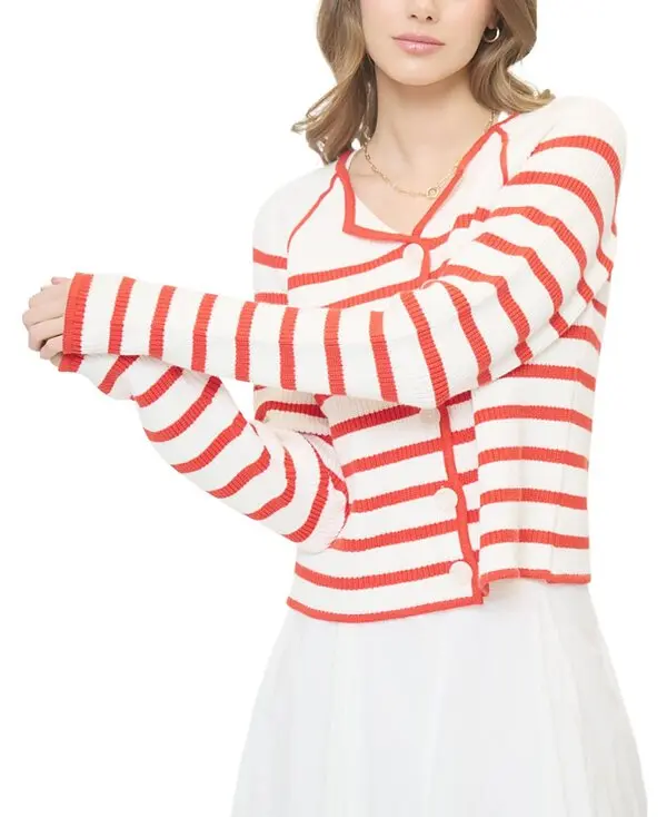 Central Park West Maisie Striped Knit Sweater Jacket - White-red