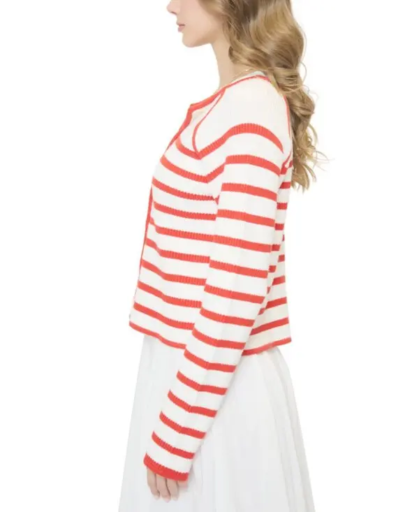 Central Park West Maisie Striped Knit Sweater Jacket - White-red