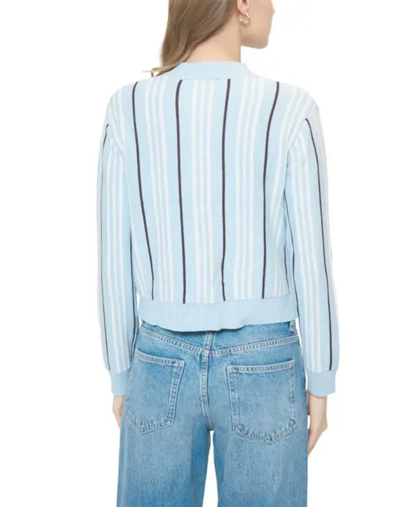 Central Park West Vertical Stripe Pocket Cardigan - Light Blue