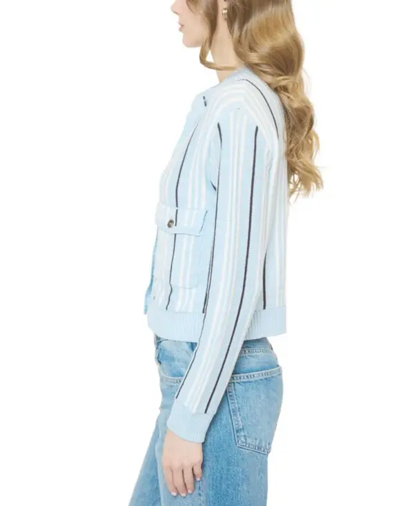 Central Park West Vertical Stripe Pocket Cardigan - Light Blue