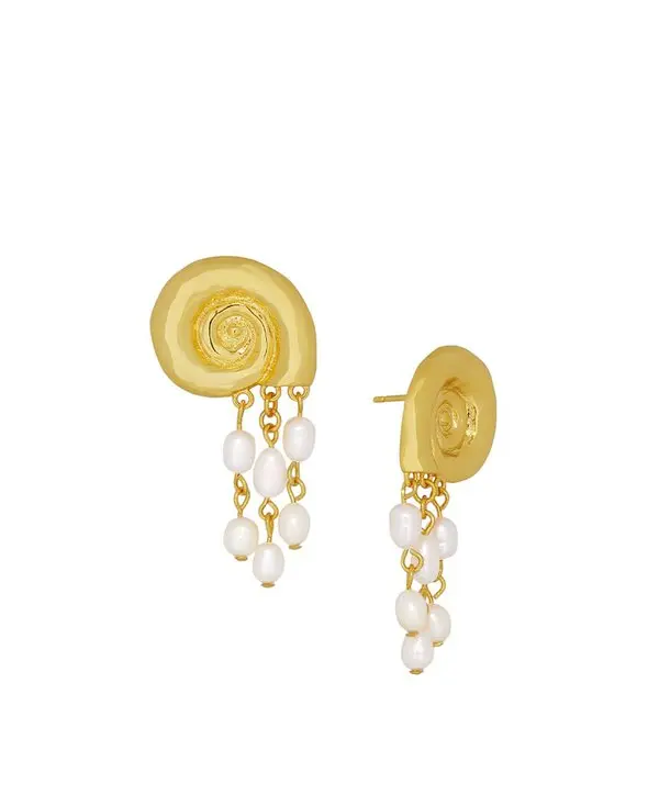 OTTOMAN HANDS Shell Pearl Beaded Stud Earrings - Gold