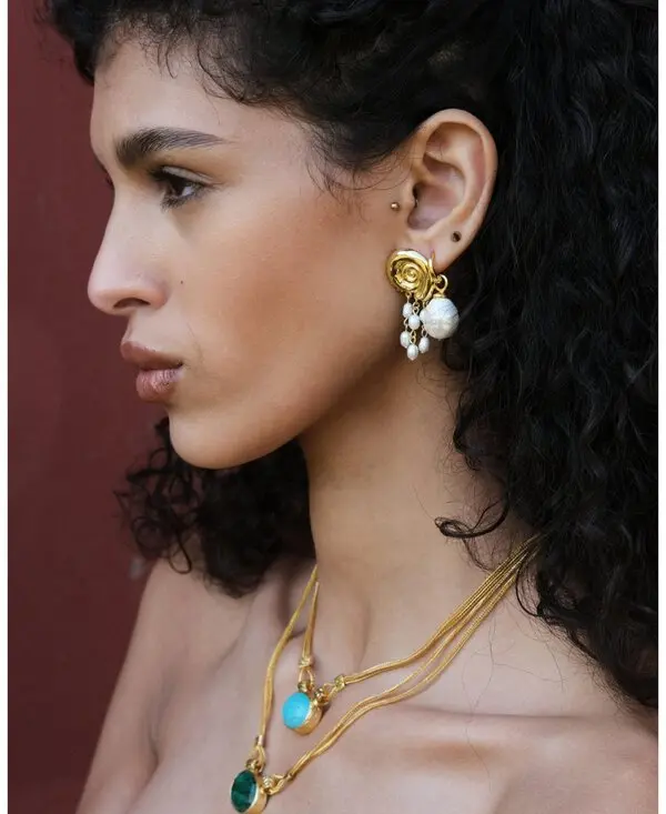 OTTOMAN HANDS Shell Pearl Beaded Stud Earrings