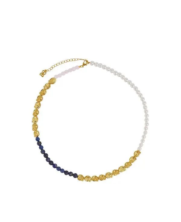 OTTOMAN HANDS Lapis And Pink Jade Beaded Necklace - Gold