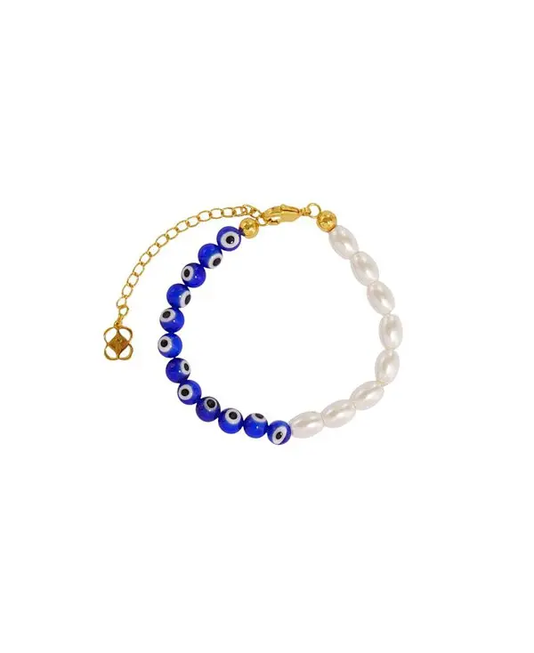 OTTOMAN HANDS Mila Evil Eye And Pearl Beaded Bracelet - Gold