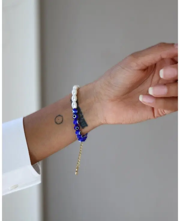 OTTOMAN HANDS Mila Evil Eye And Pearl Beaded Bracelet