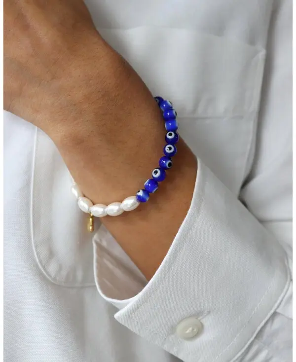 OTTOMAN HANDS Mila Evil Eye And Pearl Beaded Bracelet
