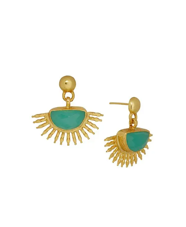 OTTOMAN HANDS Sunrise Aqua Chalcedony Drop Stud Earrings - Gold