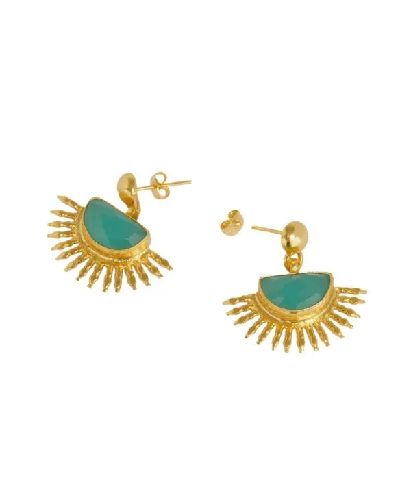 OTTOMAN HANDS Sunrise Aqua Chalcedony Drop Stud Earrings - Gold