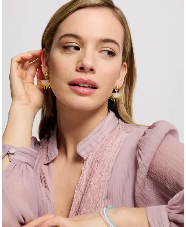 OTTOMAN HANDS Sunrise Rose Quartz Drop Stud Earrings - Gold