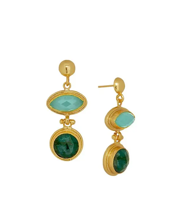OTTOMAN HANDS Melis Drop Earrings With Aqua Chalcedony And Emerald - Gold